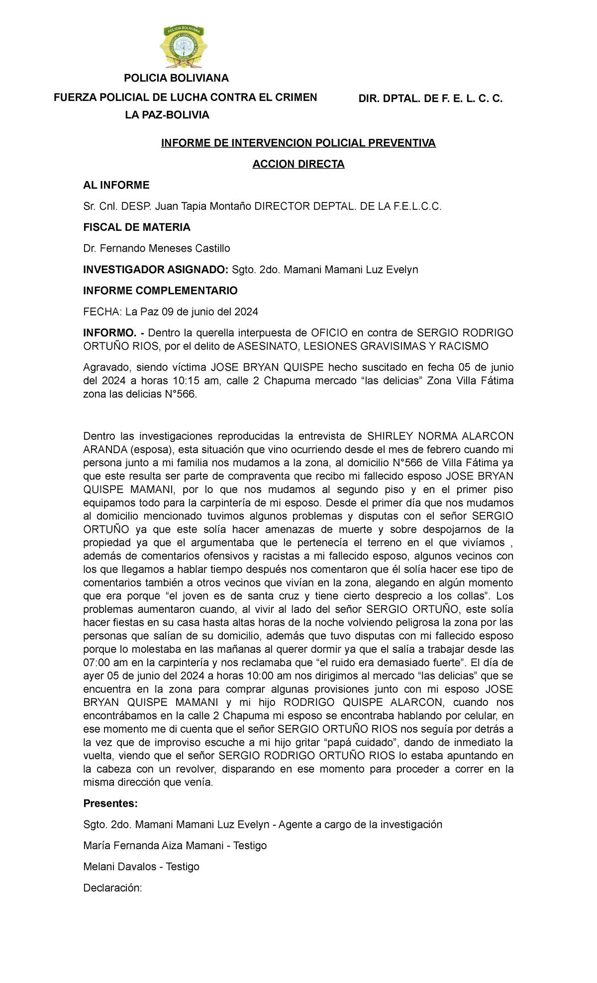 Informe DE Intervencion Policial Preventiva 3 - INFORME DE INTERVENCION ...