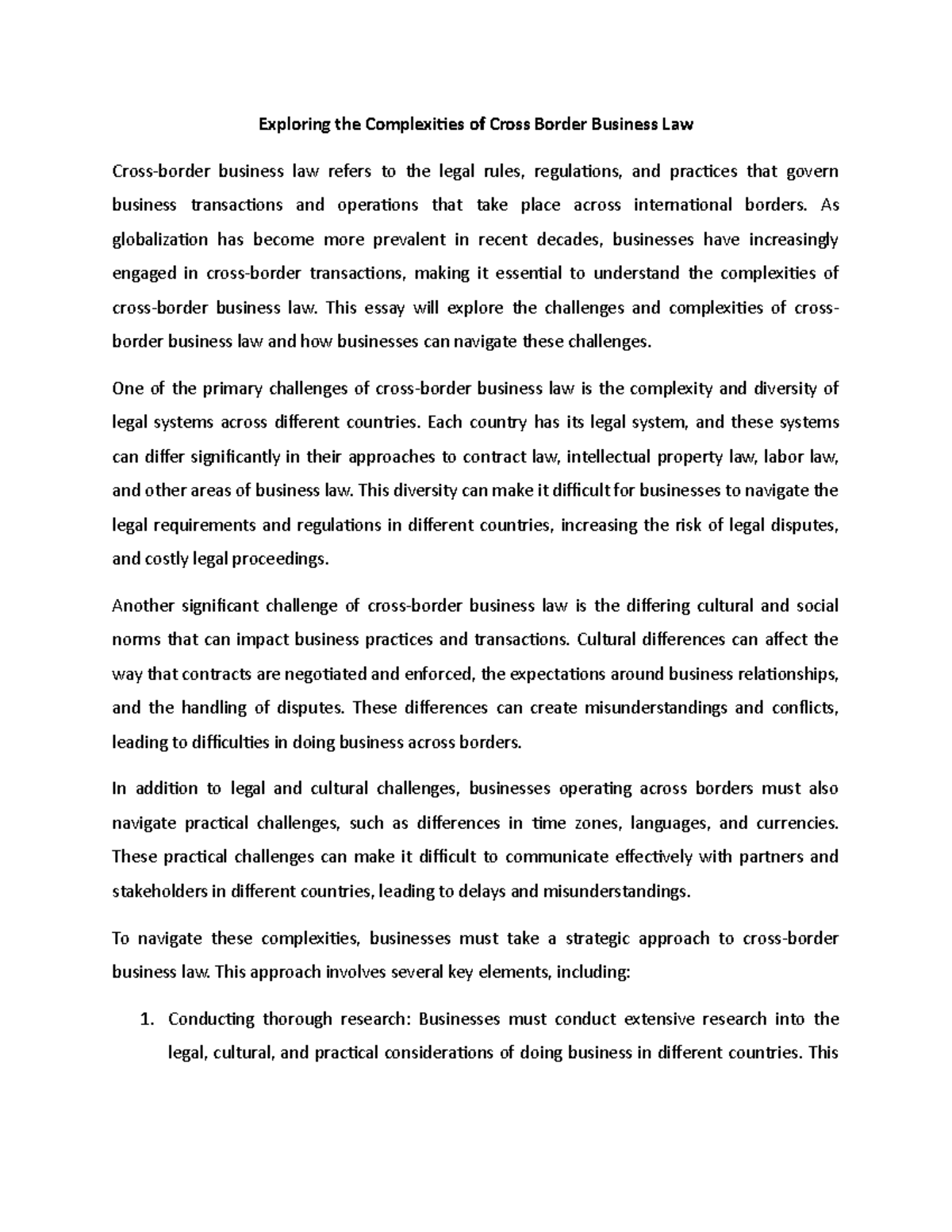 Exploring the Complexities of Cross Border Business Law - Exploring the ...