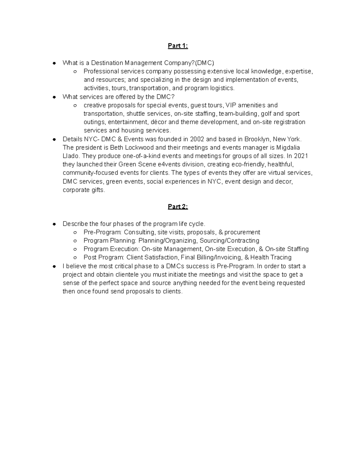 Assignment #5- TCA 210 - Part 1: What is a Destination Management ...