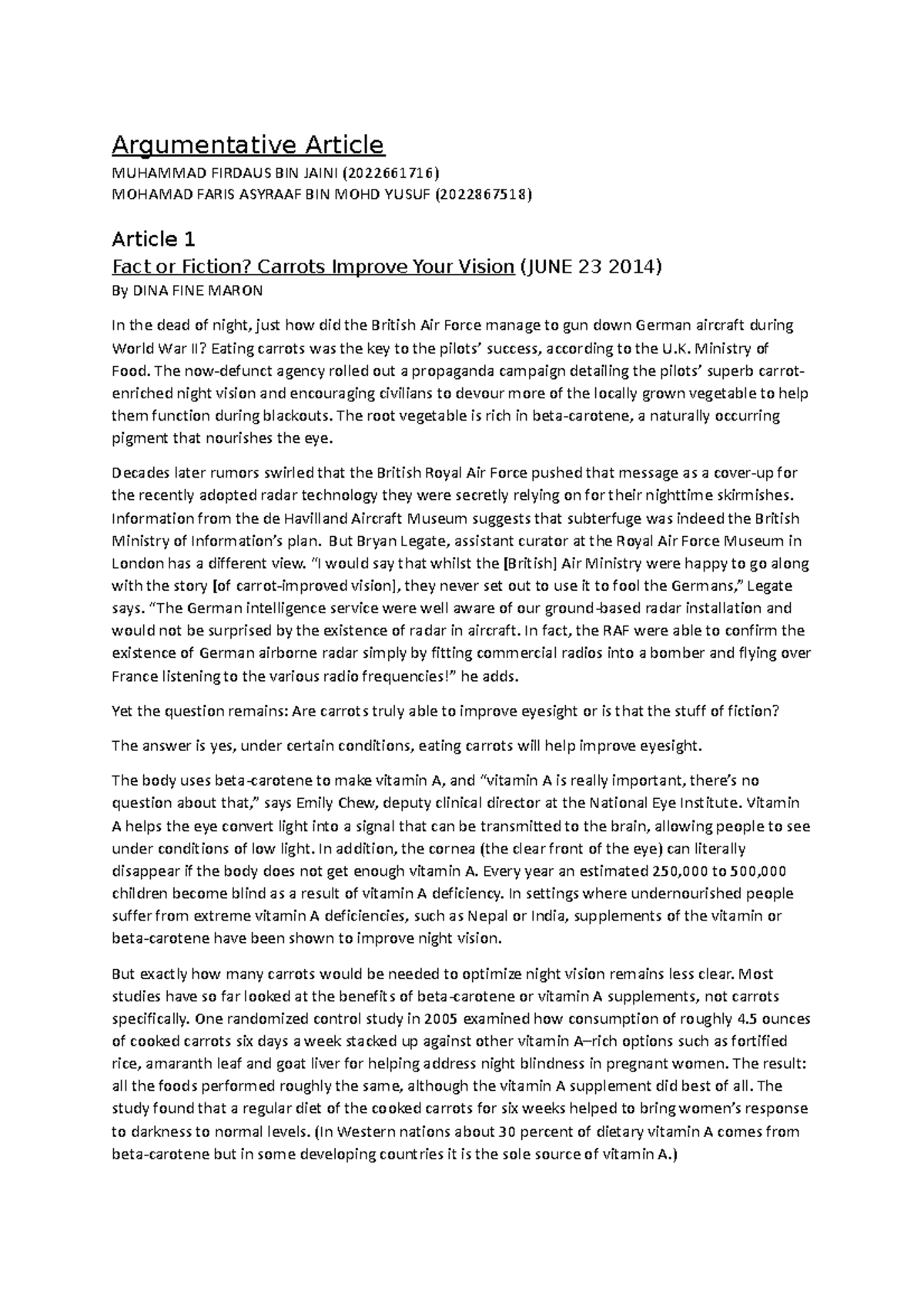 ELC231 Argumentative Articles - Argumentative Article MUHAMMAD FIRDAUS ...