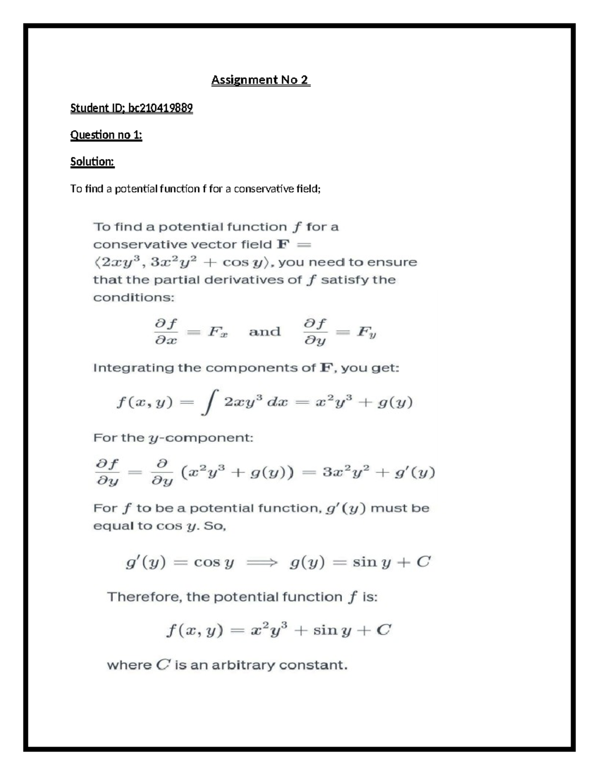 Fall 2023 MTH622 2 BC210419889 - vectors and classical mechanics - Assignment No 2 Student ID ...