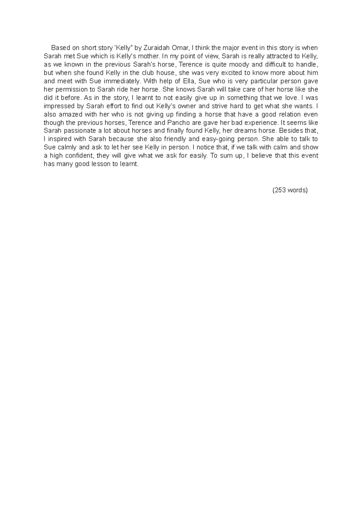 Kelly short stories - Based on short story ‘Kelly” by Zuraidah Omar, I ...