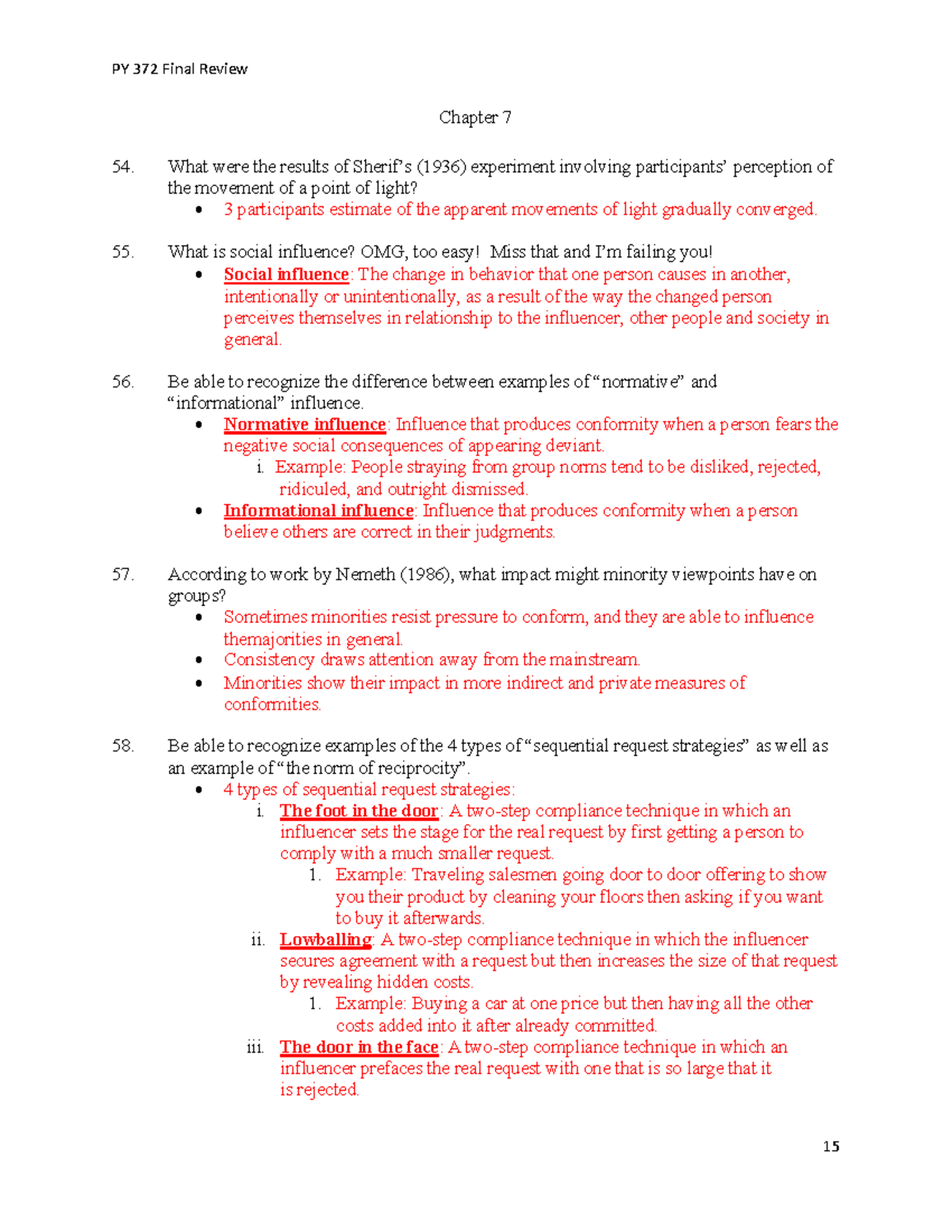 PY 372 Chapter 7-9 - Chapter 7 What were the results of Sherif’s (1936 ...