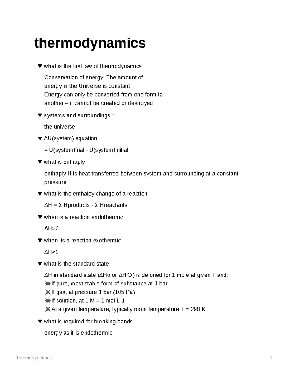 Thermodynamics - Lecture notes 1 - CHEM1001 - Studocu