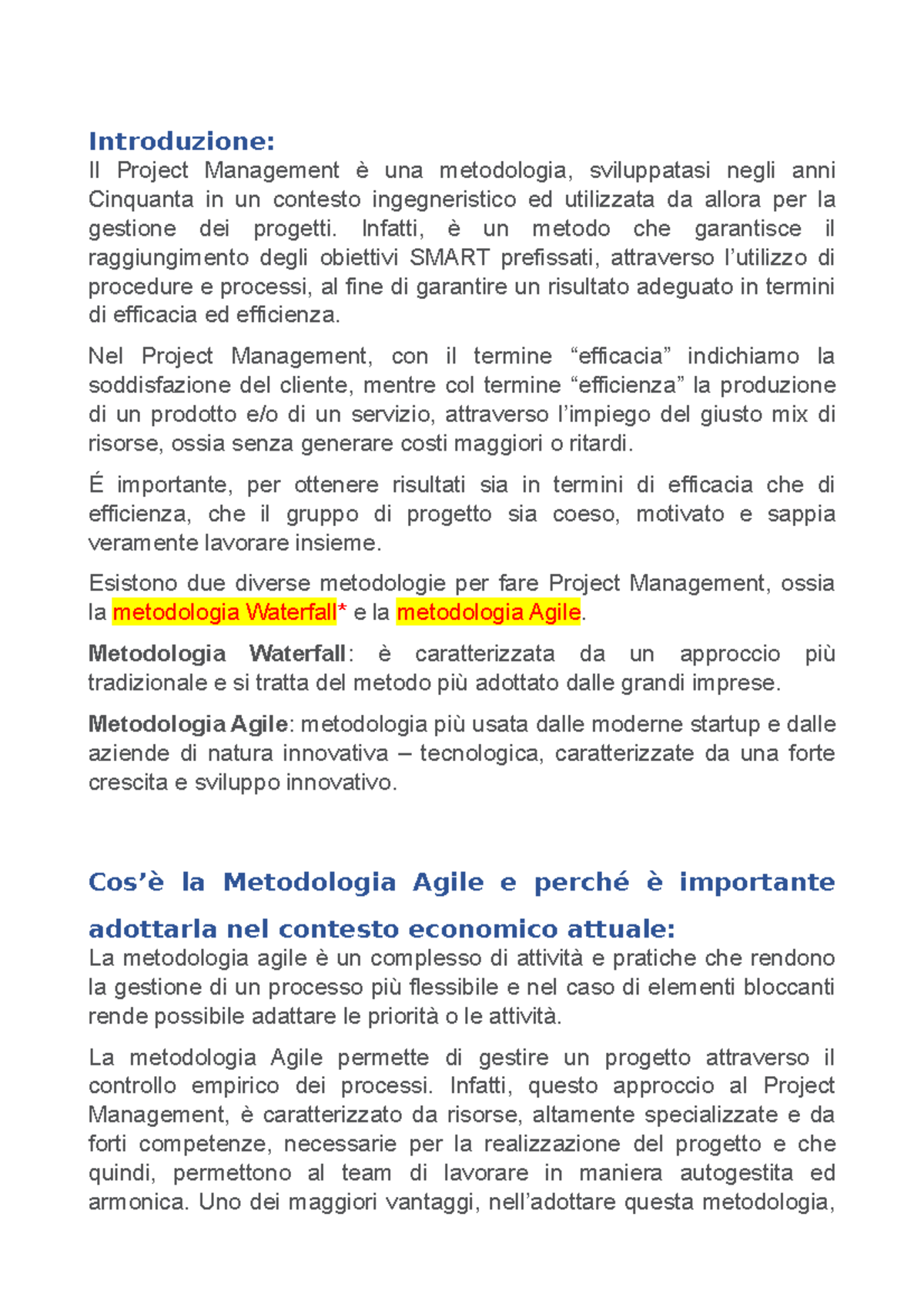 Metodologie di Project Management - Waterfall ed Agile - Introduzione ...