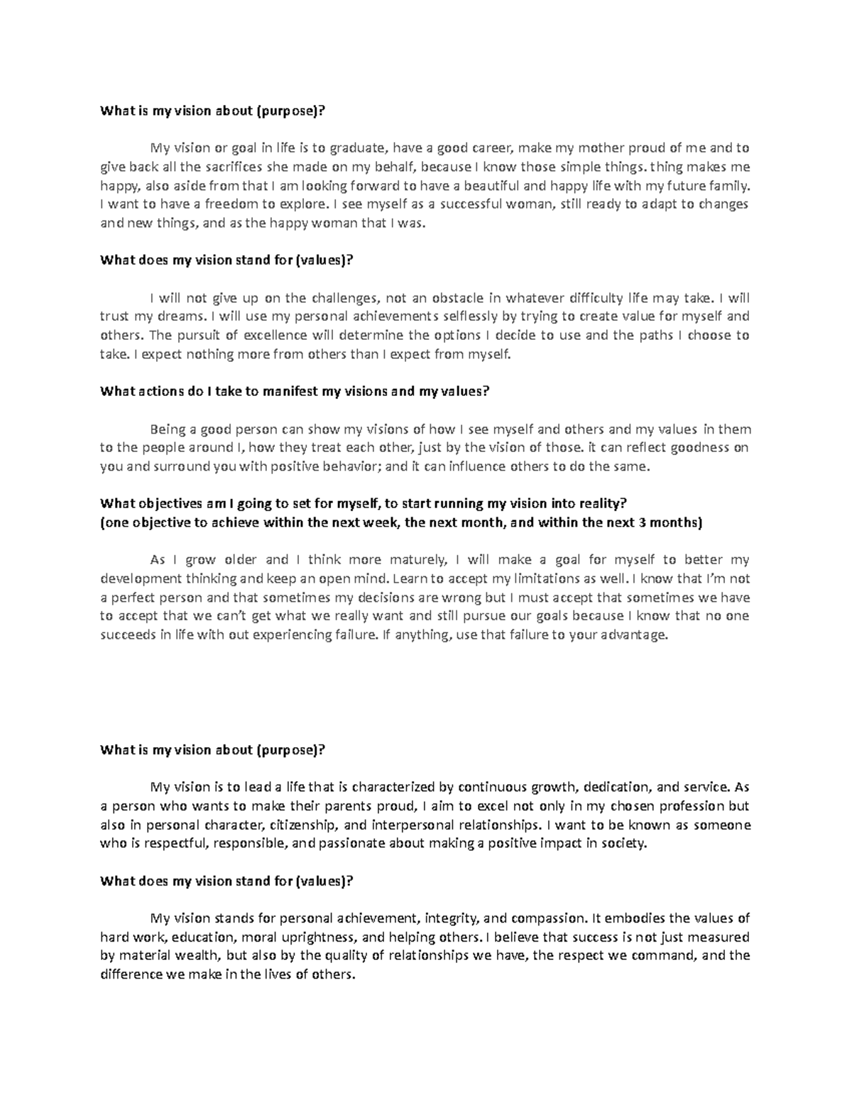 Our Personal Vison 1 - None - What is my vision about (purpose)? My ...