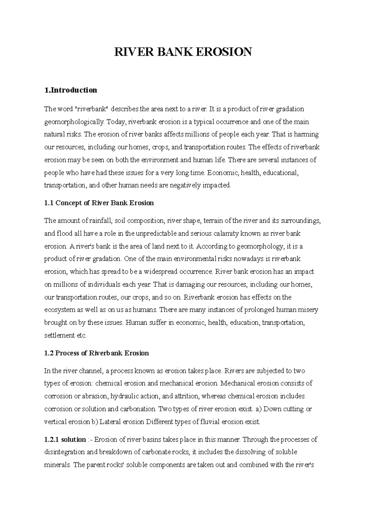 River BANK Erosion - RIVER BANK EROSION 1 The word "riverbank ...