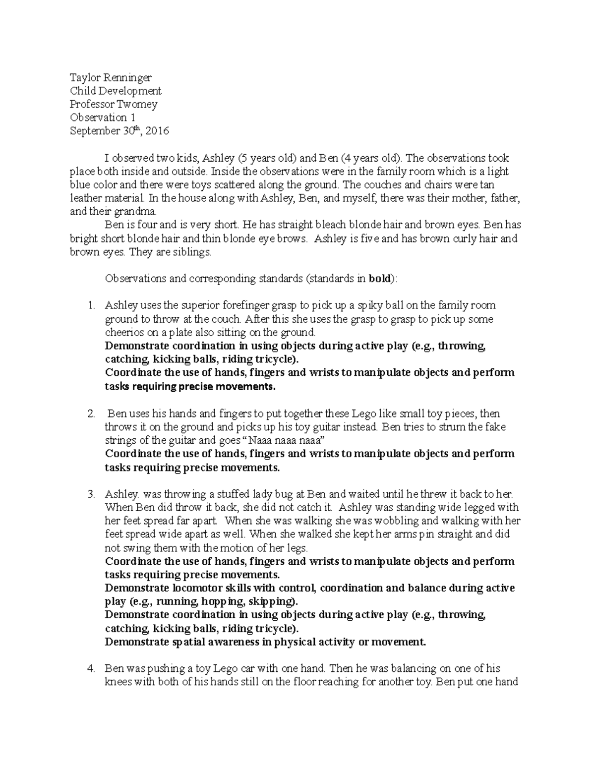 Ibservation child ev - classs observation - Taylor Renninger Child ...