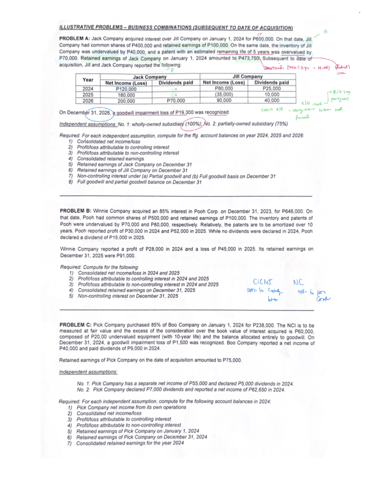 Illustr a tive Problems Buscom P a rt 2 - ILLUSTRATIVE PROBLEMS BUSINESS COMBINATIONS ...