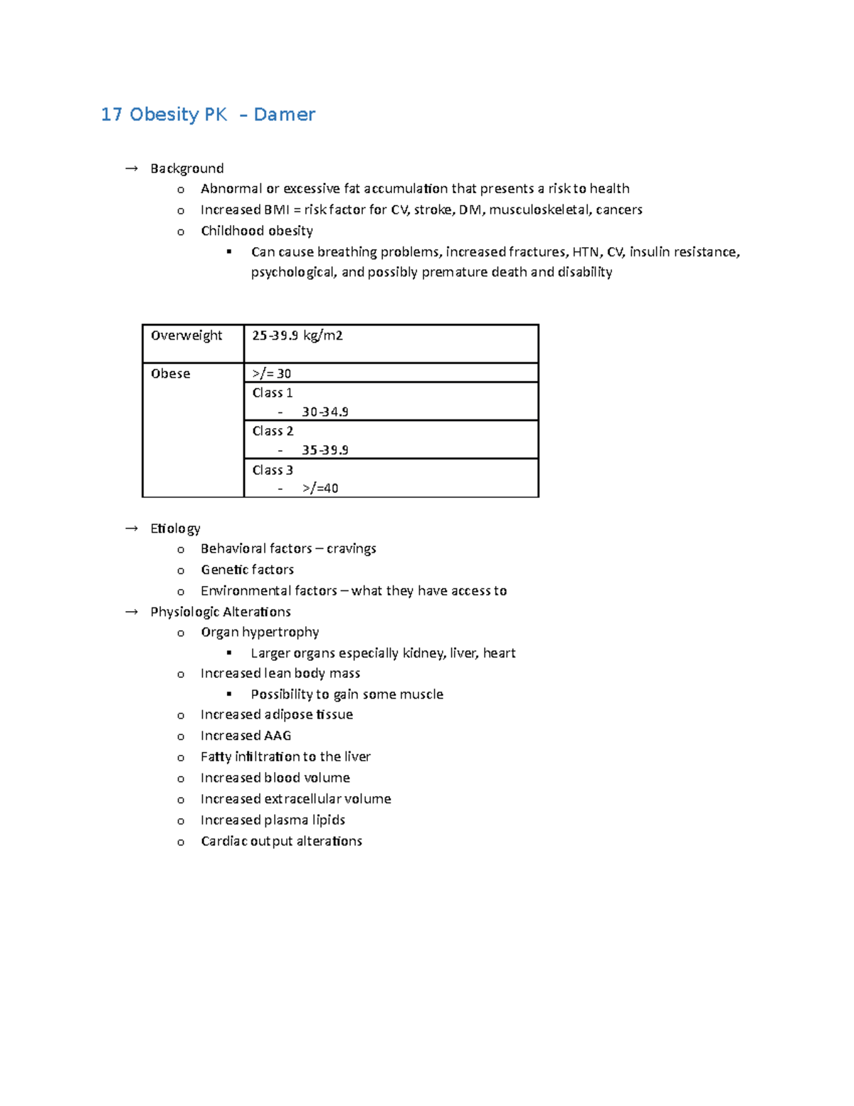 17. Obesity PK - study notes and practice material - 17 Obesity PK ...