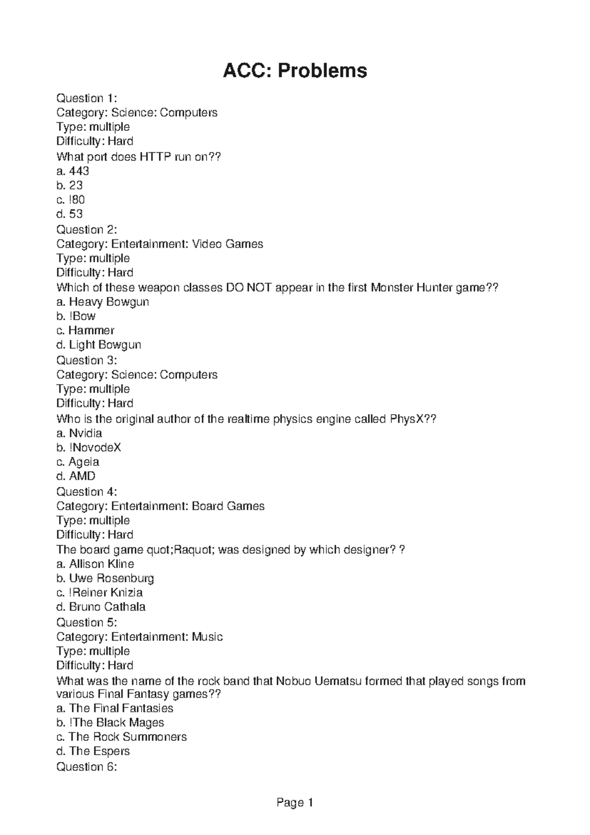ACC147 doc 5 - ACC: Problems Question 1: Category: Science: Computers ...