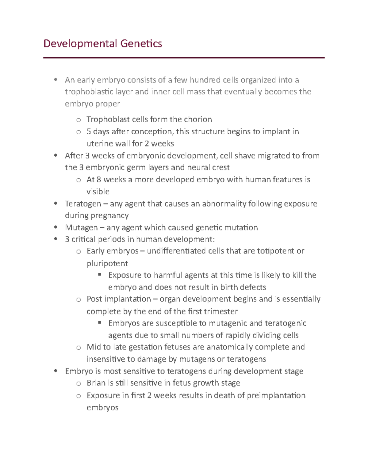 Developmental Genetics - Studocu