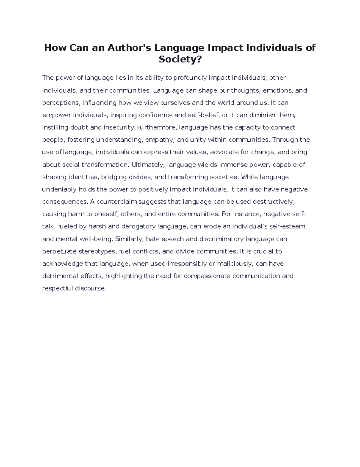 How Language Can Impact Individuals of Society - How Can an Author's ...