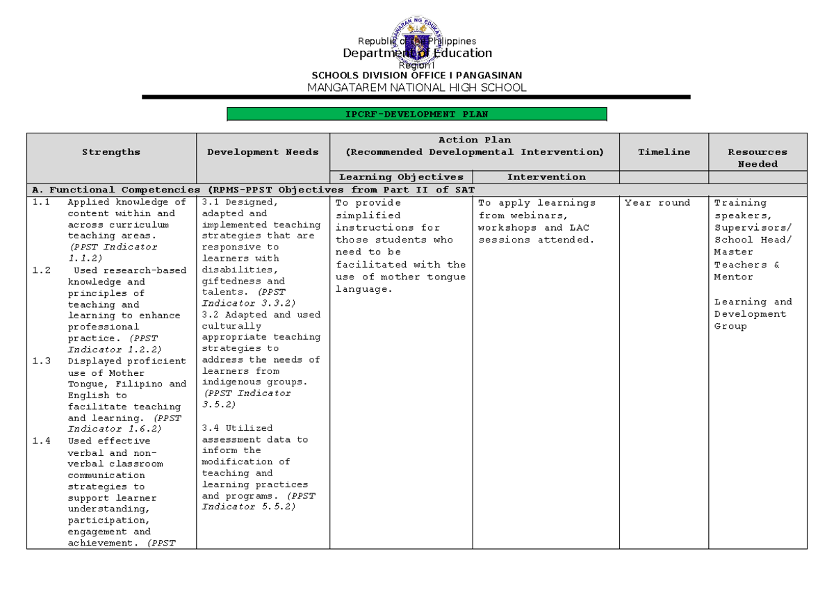 IDP2023 JEMS - IPCRF-DP - Republic of the Philippines Department of ...