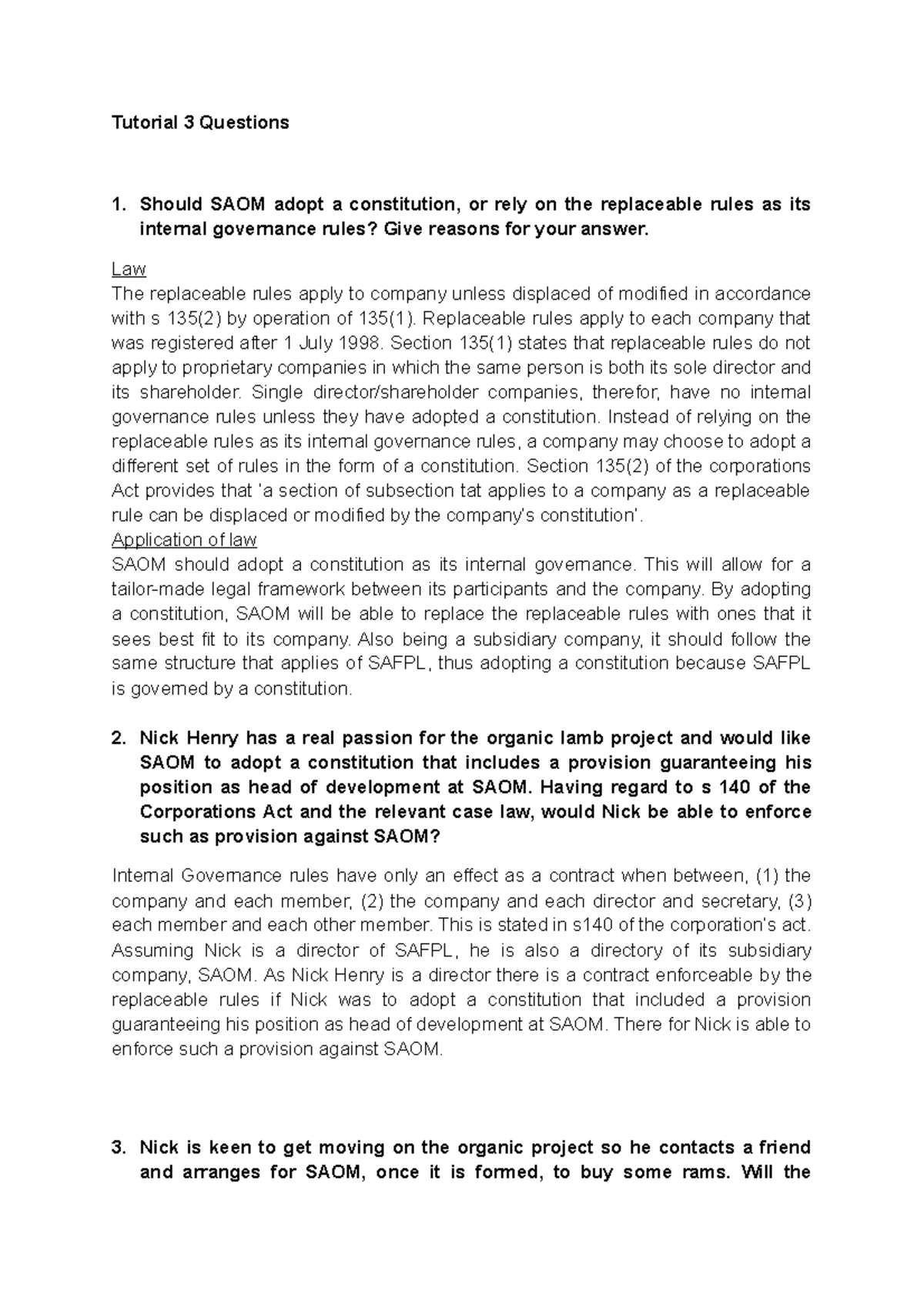 Tutorial 3 - Tutorial 3 Questions Should SAOM adopt a constitution, or ...