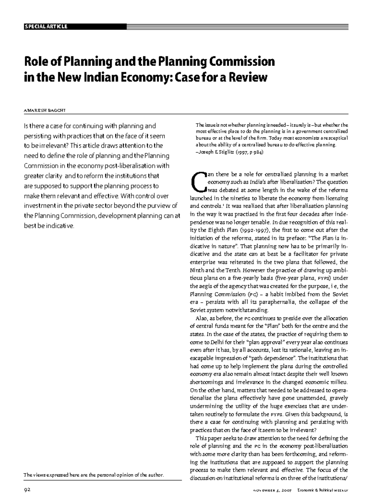 Role of Planning and the Planning Commission in the New Indian Economy ...