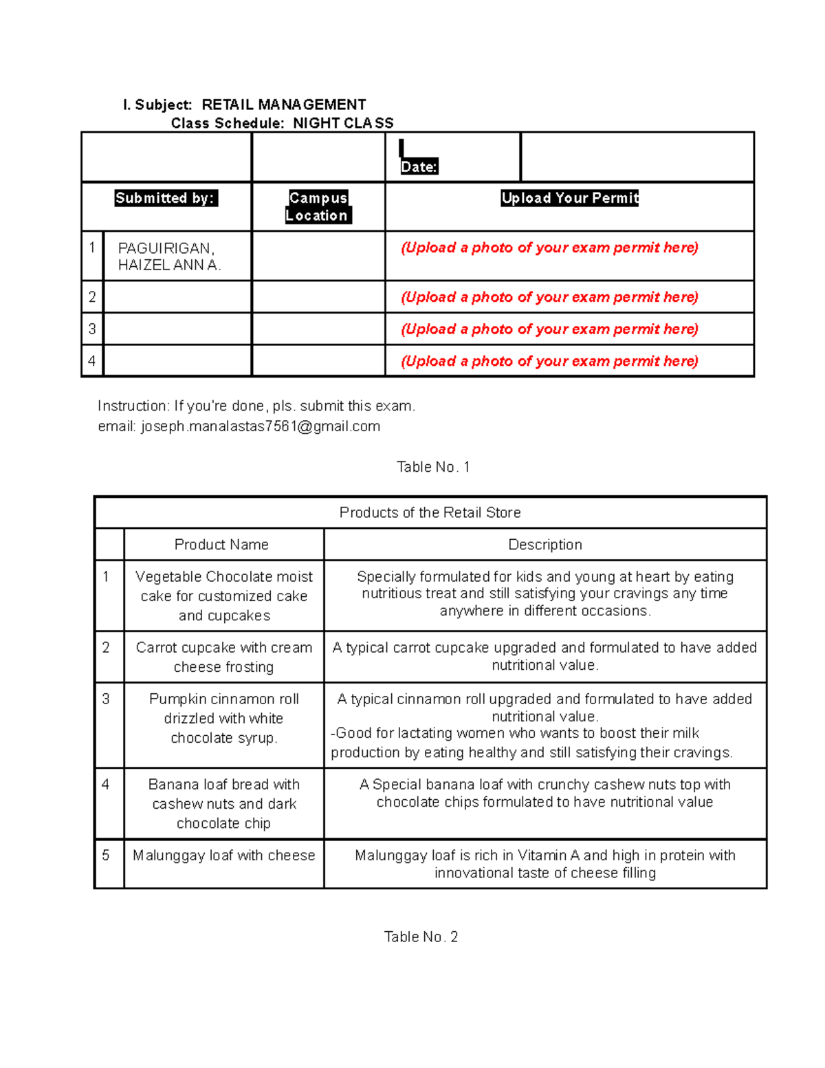 Retail Mgt Midterm Exam paguirigan - I. Subject: RETAIL MANAGEMENT ...