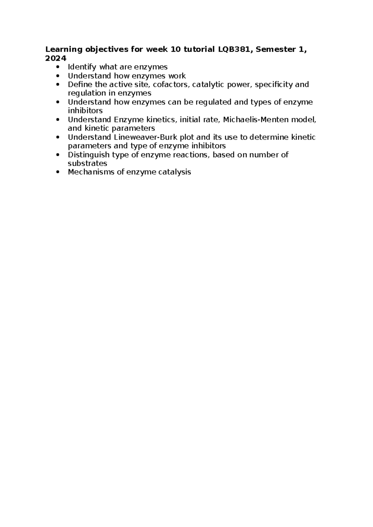 Learning objectives for week 10 tutorial LQB381 - Studocu