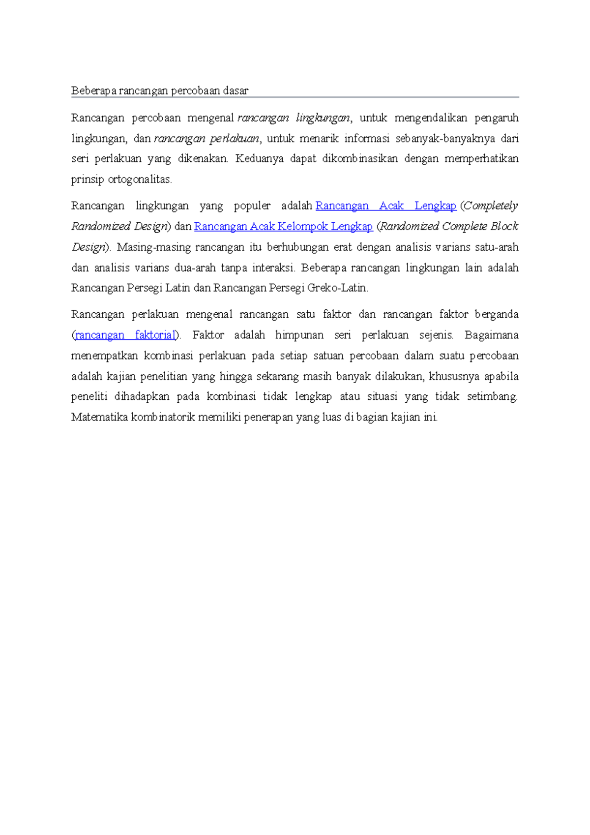 Rancangan percobaan dasar - Beberapa rancangan percobaan dasar ...