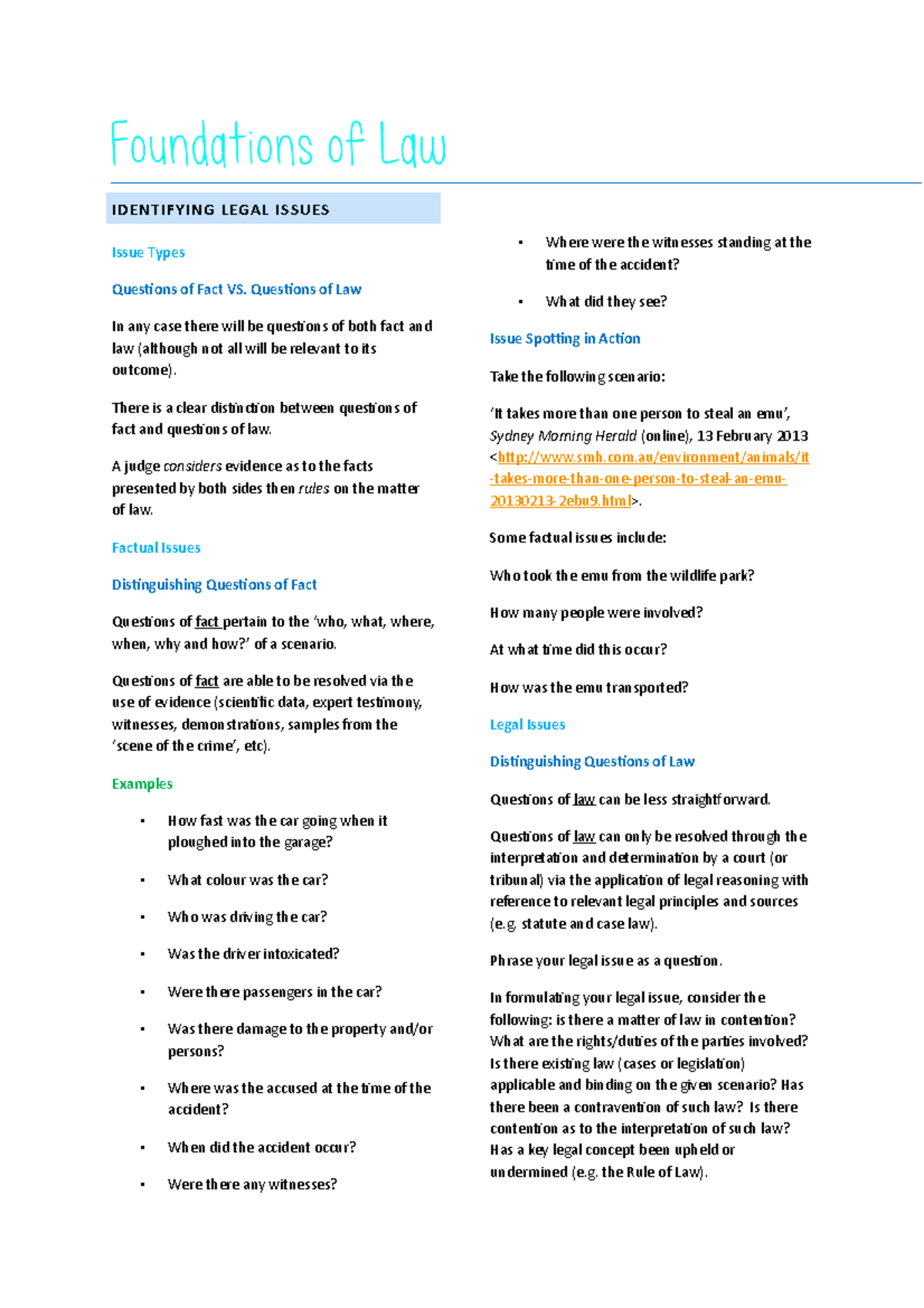 Identifying Legal Issues - IDENTIFYING LEGAL ISSUES Issue Types ...