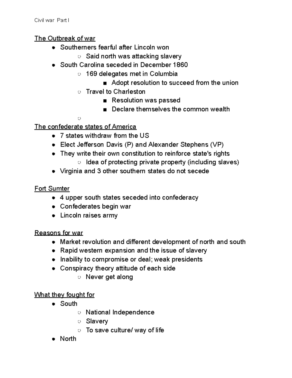 Civil War - Key concepts contributing to the war - Civil war Part I The ...