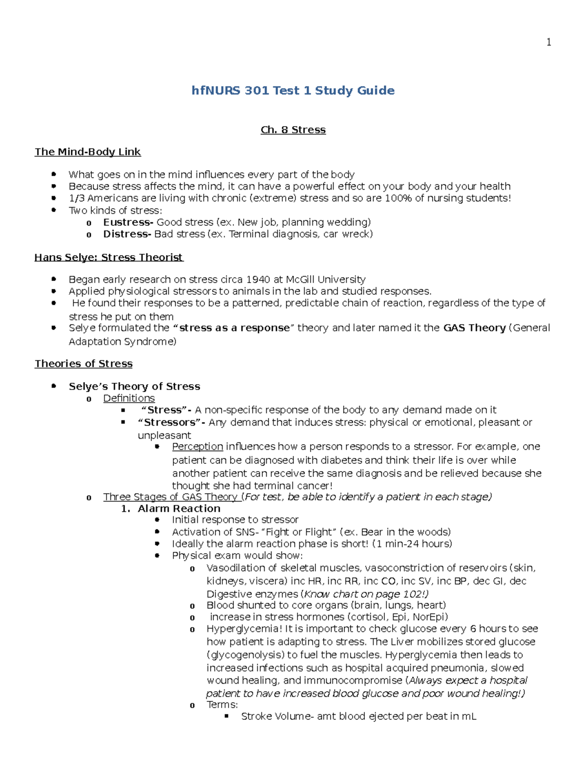 Test 1 Study Guide NURS 301 Medsurg - hfNURS 301 Test 1 Study Guide Ch ...