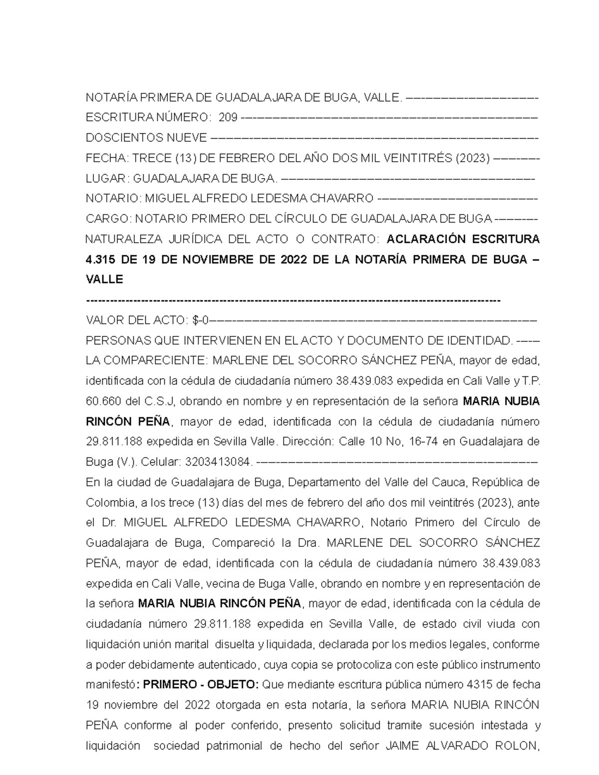 Aclaración - Sucesión - Jaime Alvarado Rolón - NOTARÍA PRIMERA DE ...