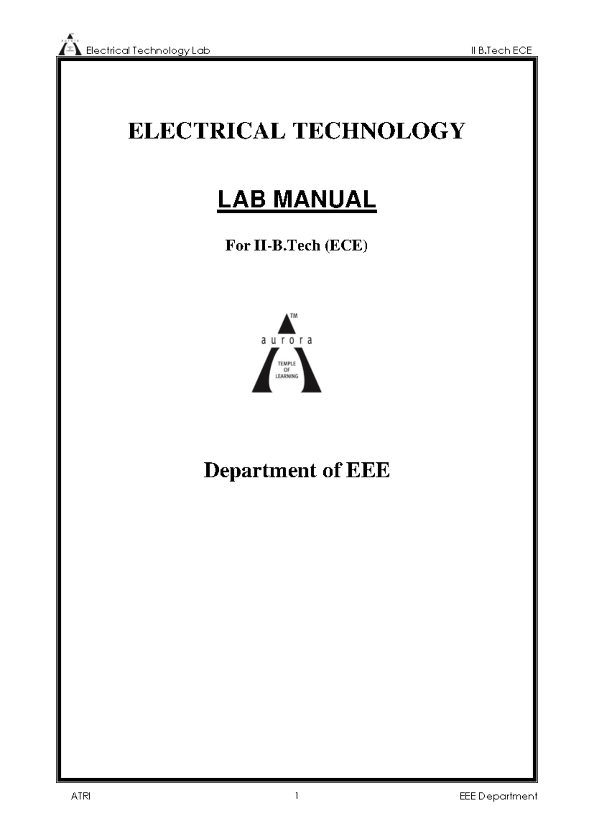 Lab Manual of AR Branch - ELECTRICAL TECHNOLOGY LAB MANUAL For II-B ...