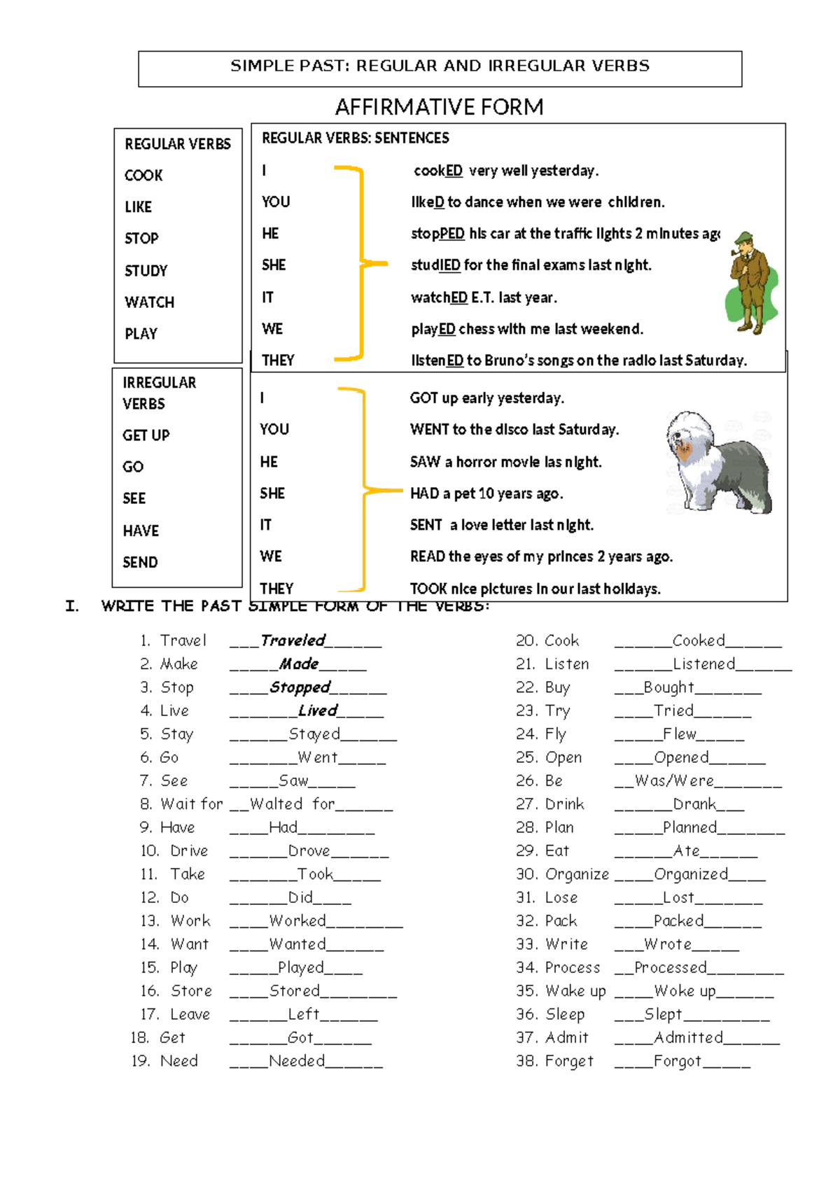 PAST Simple - Practica calificada - I. WRITE THE PAST SIMPLE FORM OF ...