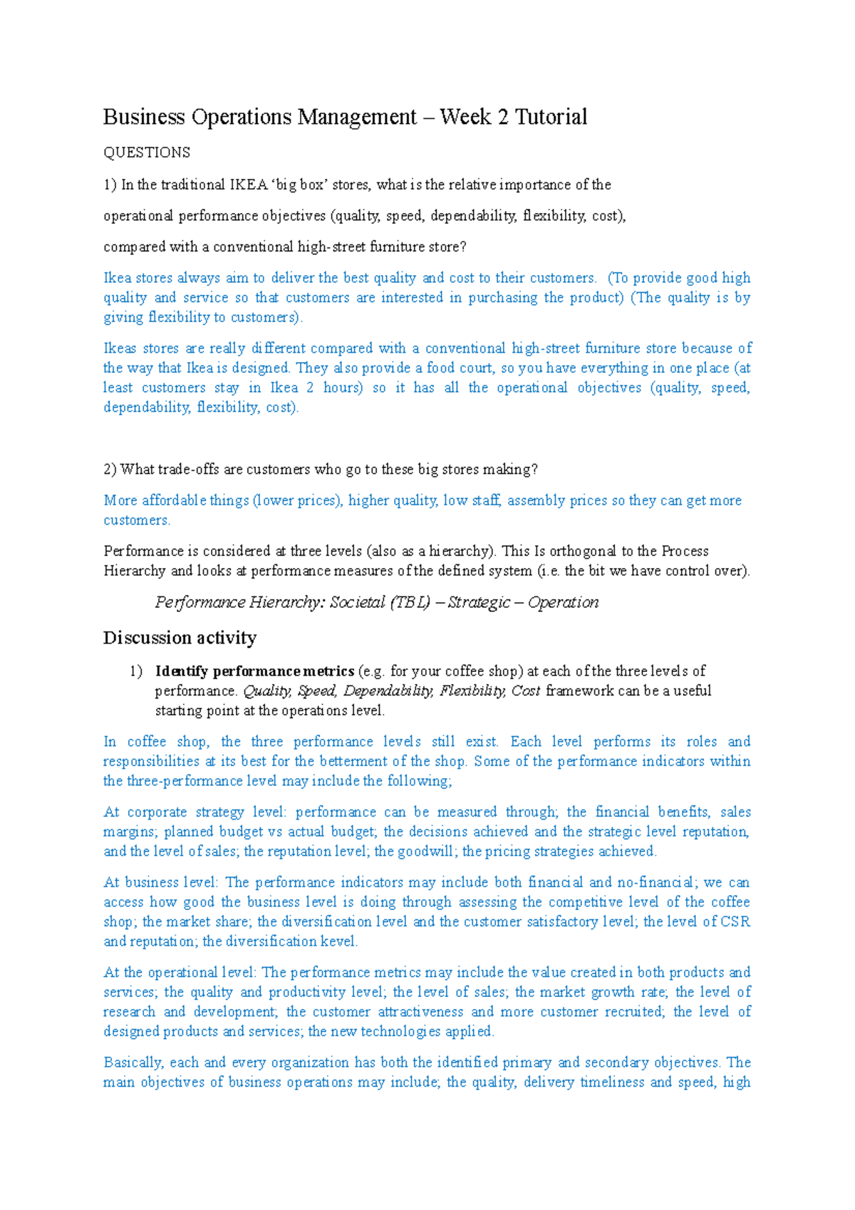 BOM Tutorial 2 w3 (2022) - Business Operations Management – Week 2 Tutorial QUESTIONS In the ...