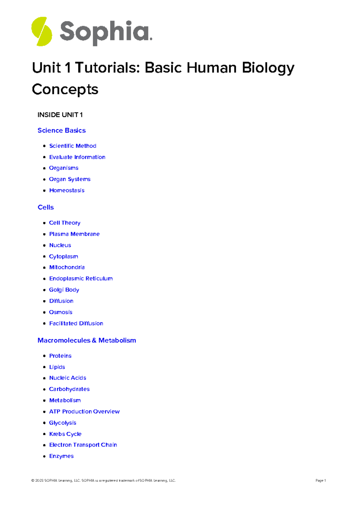 Unit 1 tutorials basic human biology concepts - Unit 1 Tutorials: Basic ...