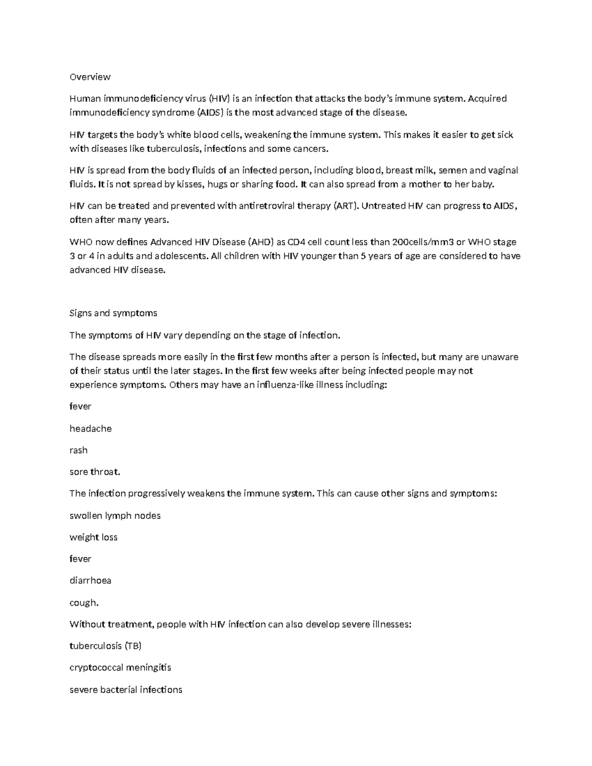 HIV Review Health - yes - Overview Human immunodeficiency virus (HIV ...