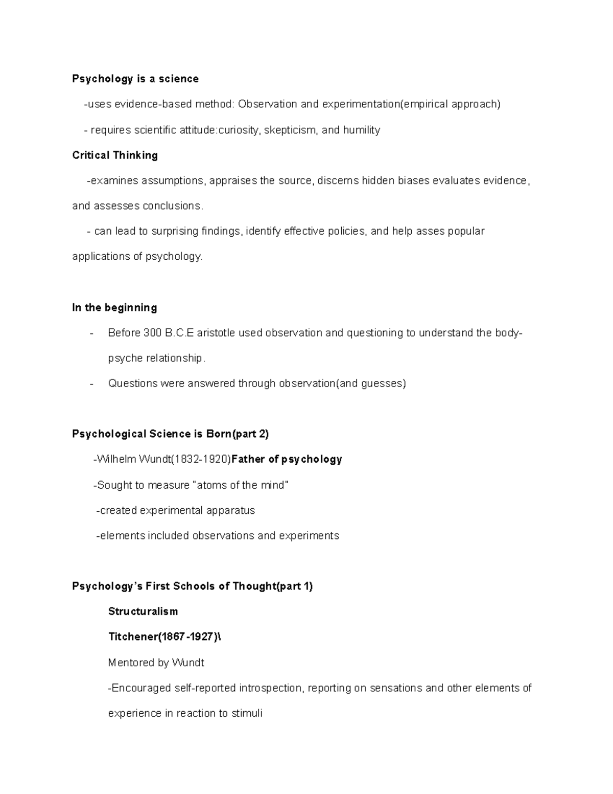 Psych notes - Psychology is a science -uses evidence-based method ...