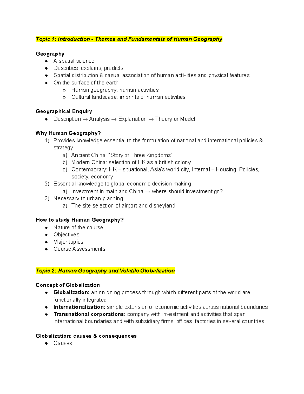 GEOG1017 Note - easy note - Topic 1: Introduction - Themes and ...