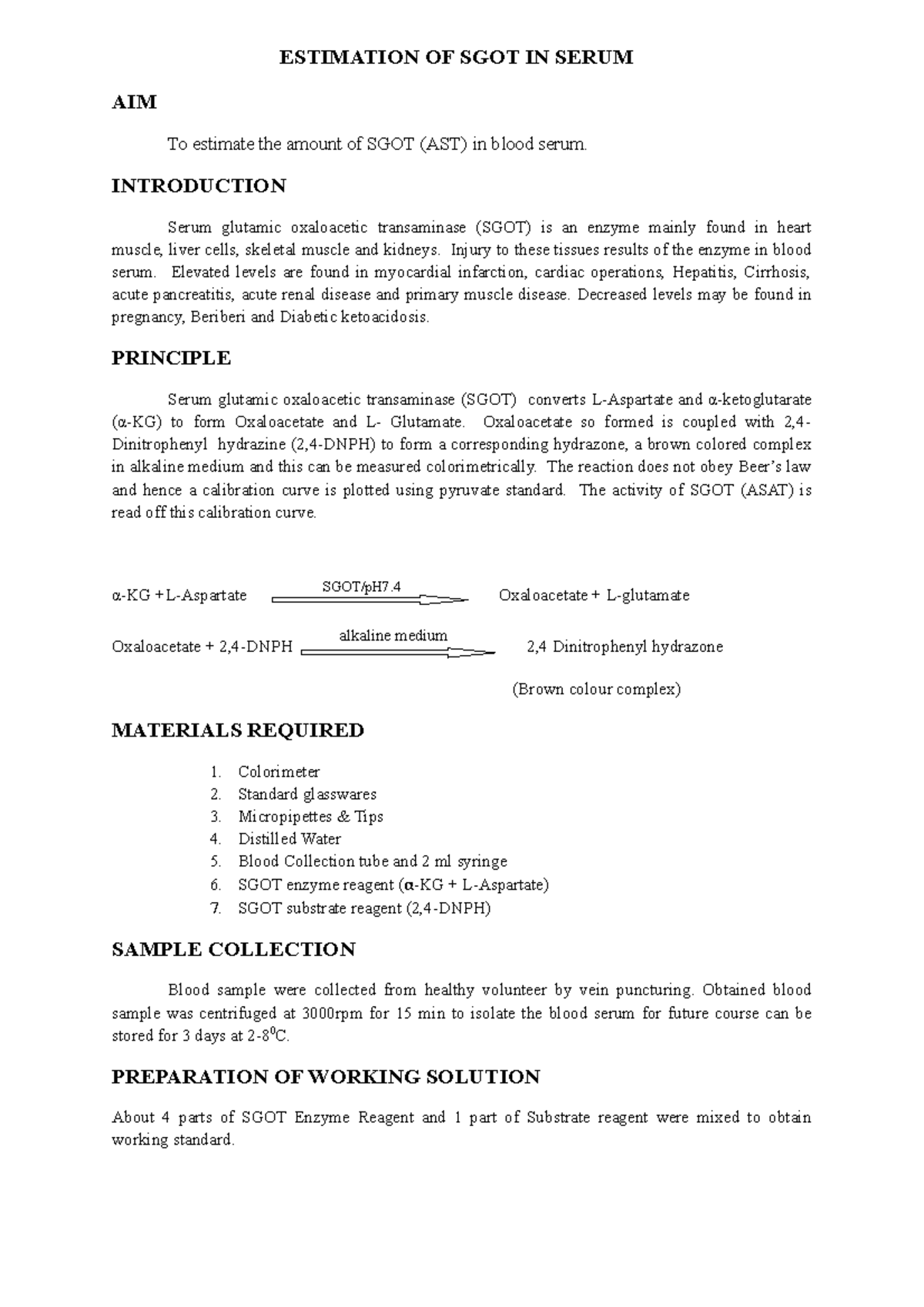 Estimation OF SGOT IN Serum Med Biotech - ESTIMATION OF SGOT IN SERUM ...