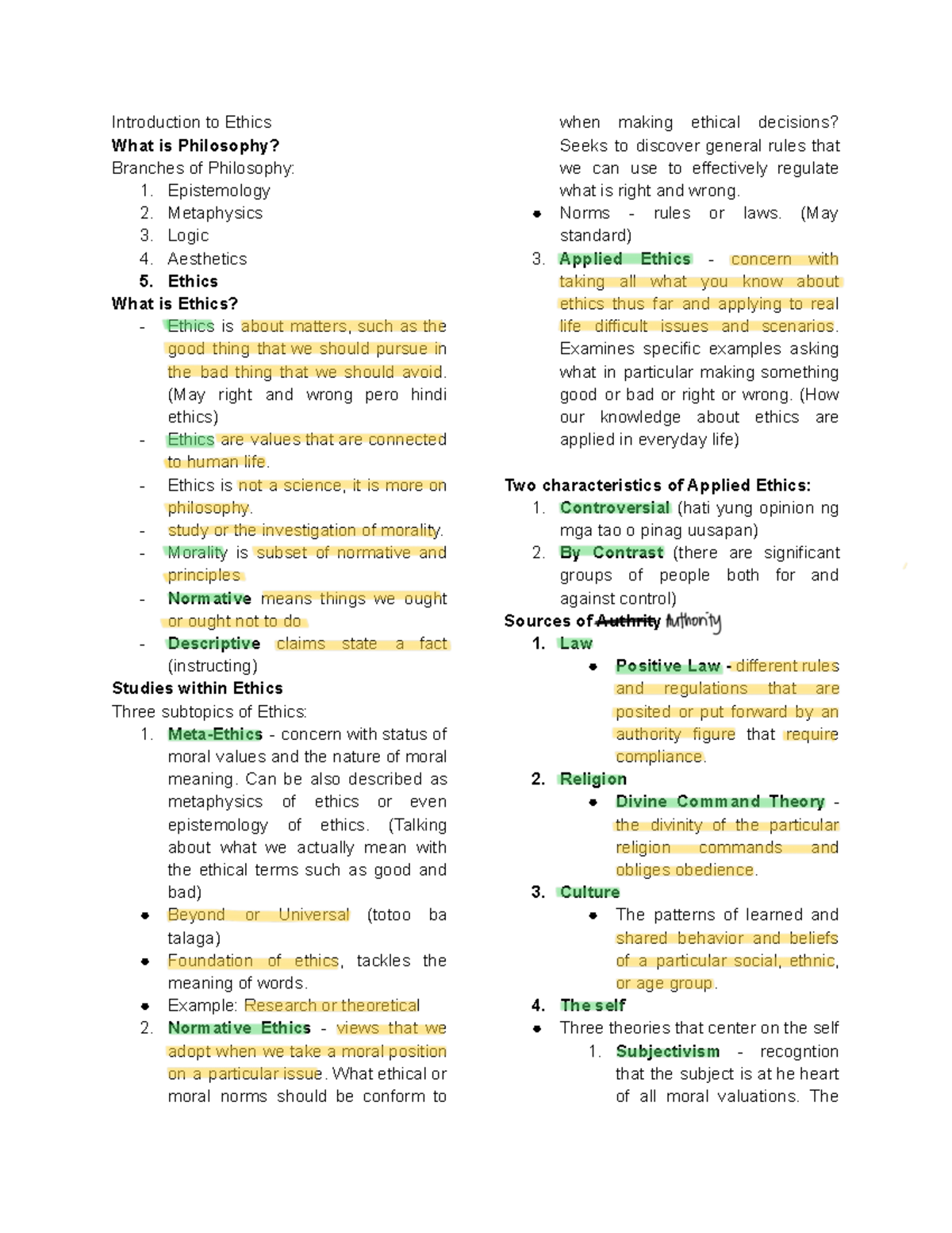 Iethics NOTE - Can use as reviewer - Introduction to Ethics What is ...