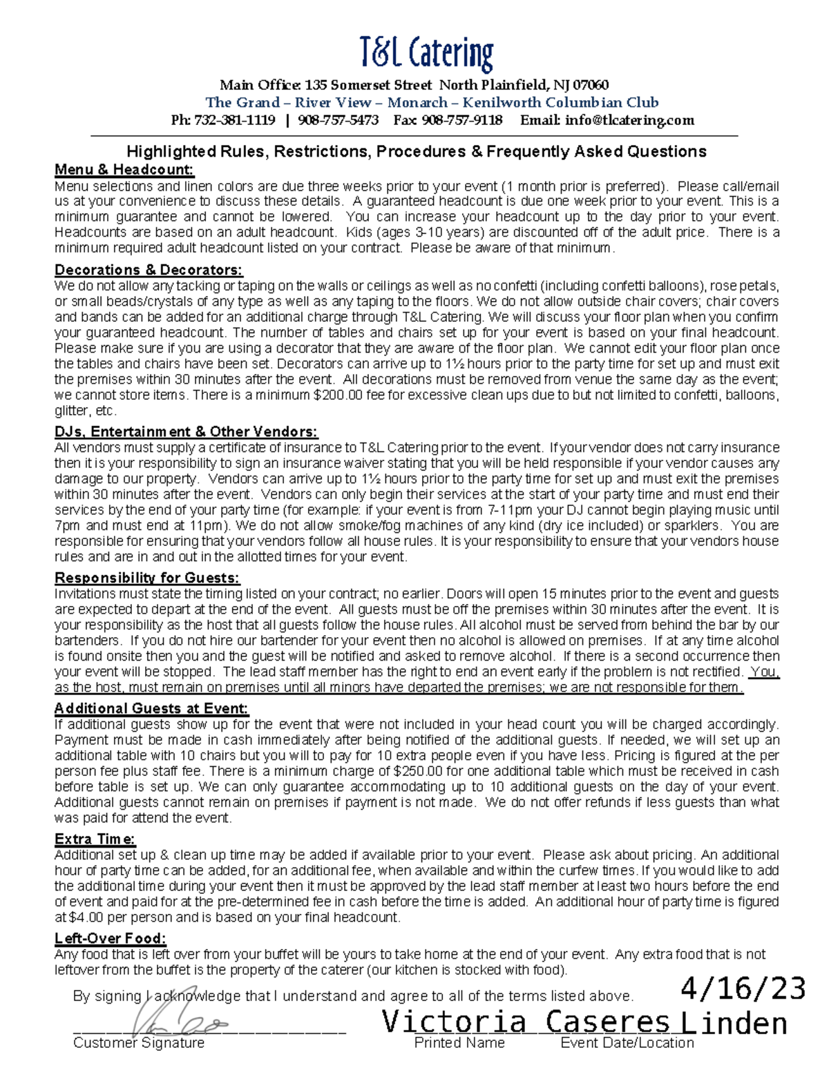 Event Rules, Restrictions, Procedures 2022 - T&L Catering Main Office ...
