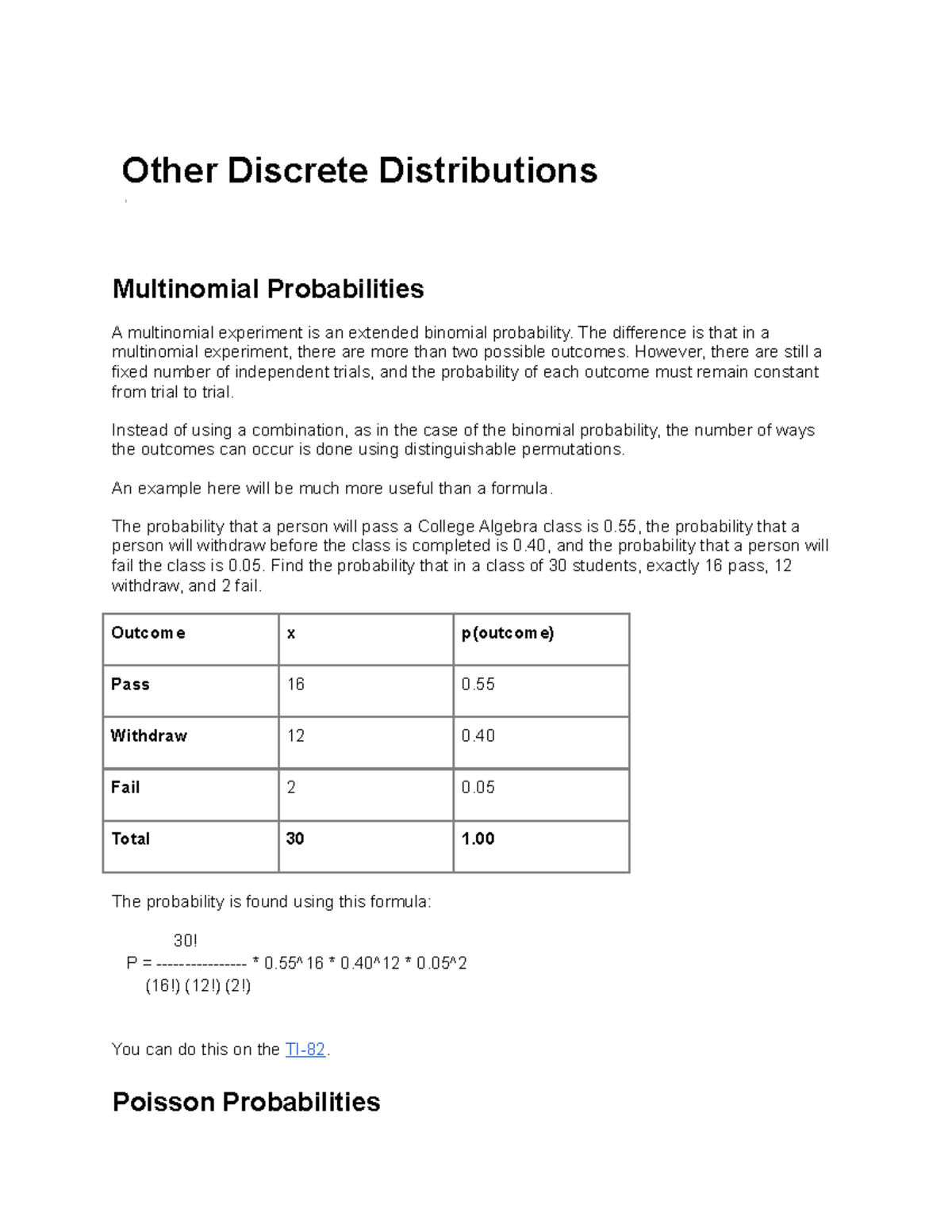 Other Discrete Distributions chap 6 - Other Discrete Distributions Multinomial Probabilities A ...