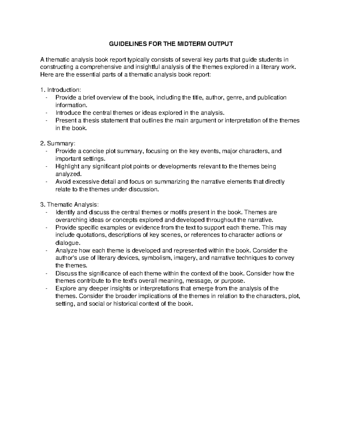 BOOK Report Guidelines AND Rubrics - GUIDELINES FOR THE MIDTERM OUTPUT ...