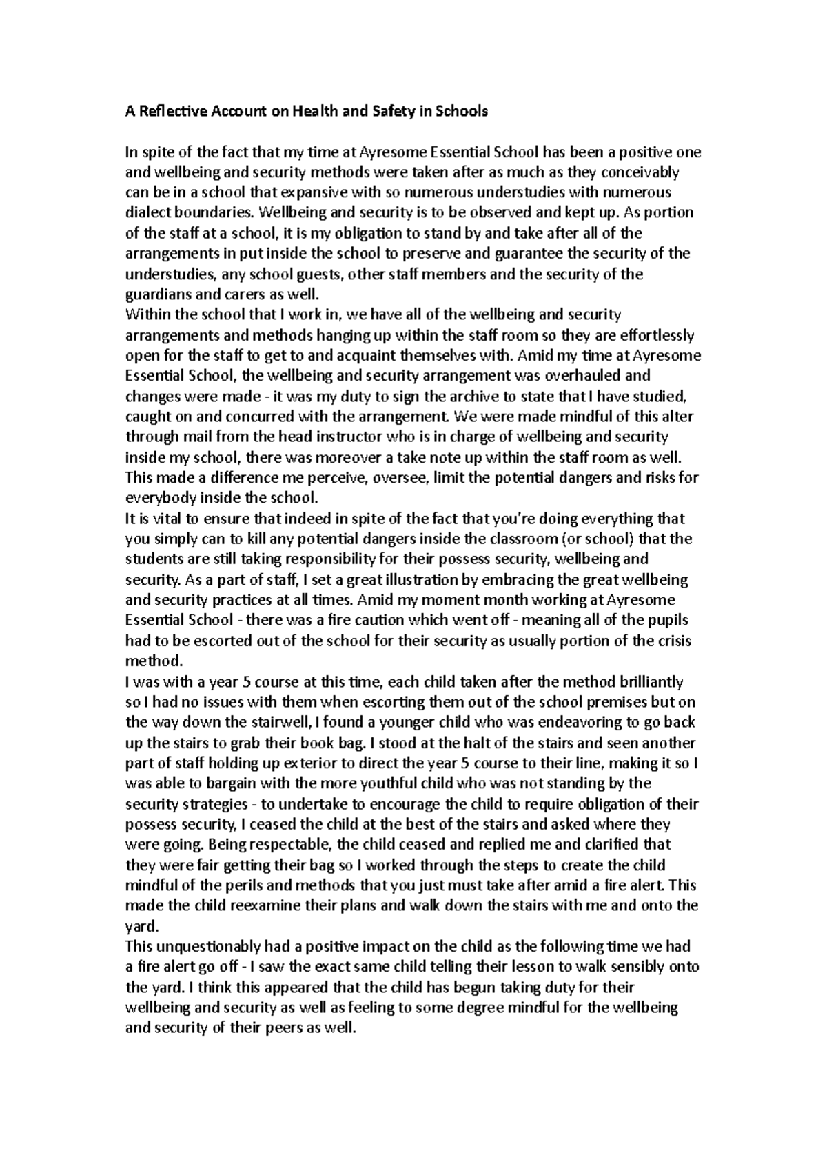 A Reflective Account on Health and Safety in Schools - Wellbeing and ...