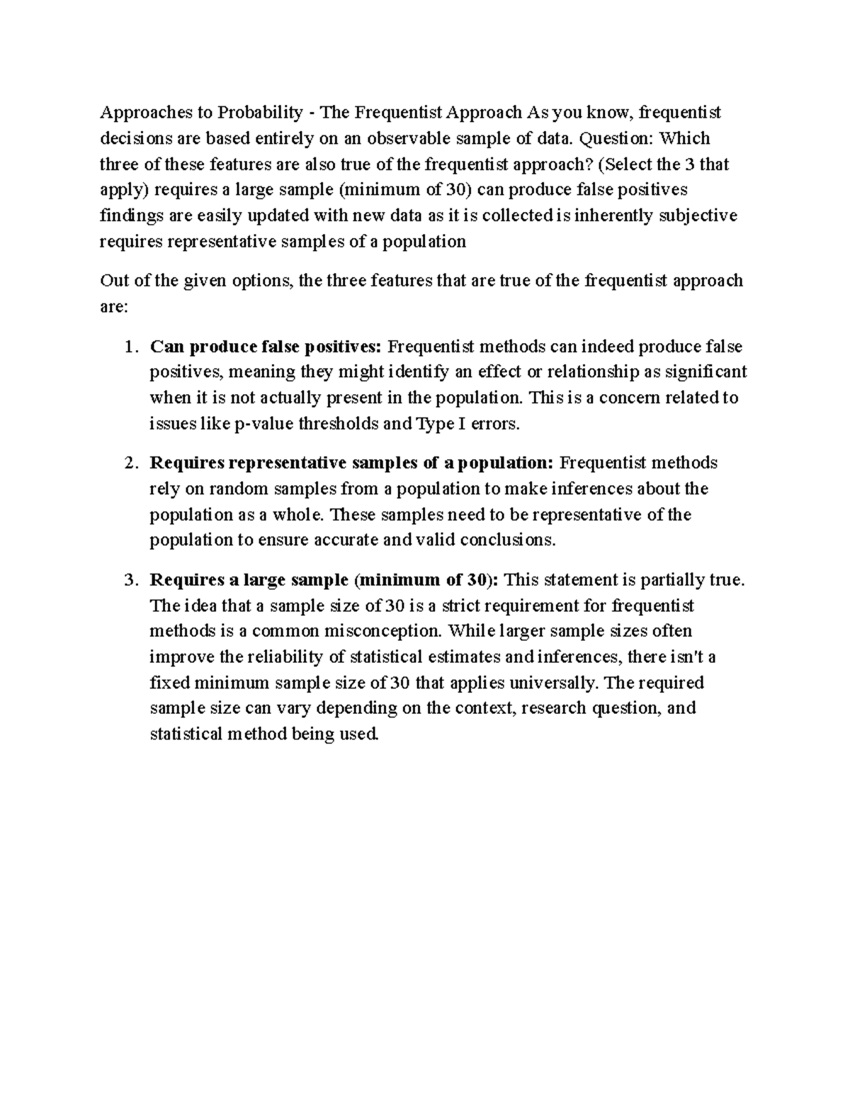 Approaches to Probability - Question: Which three of these features are ...