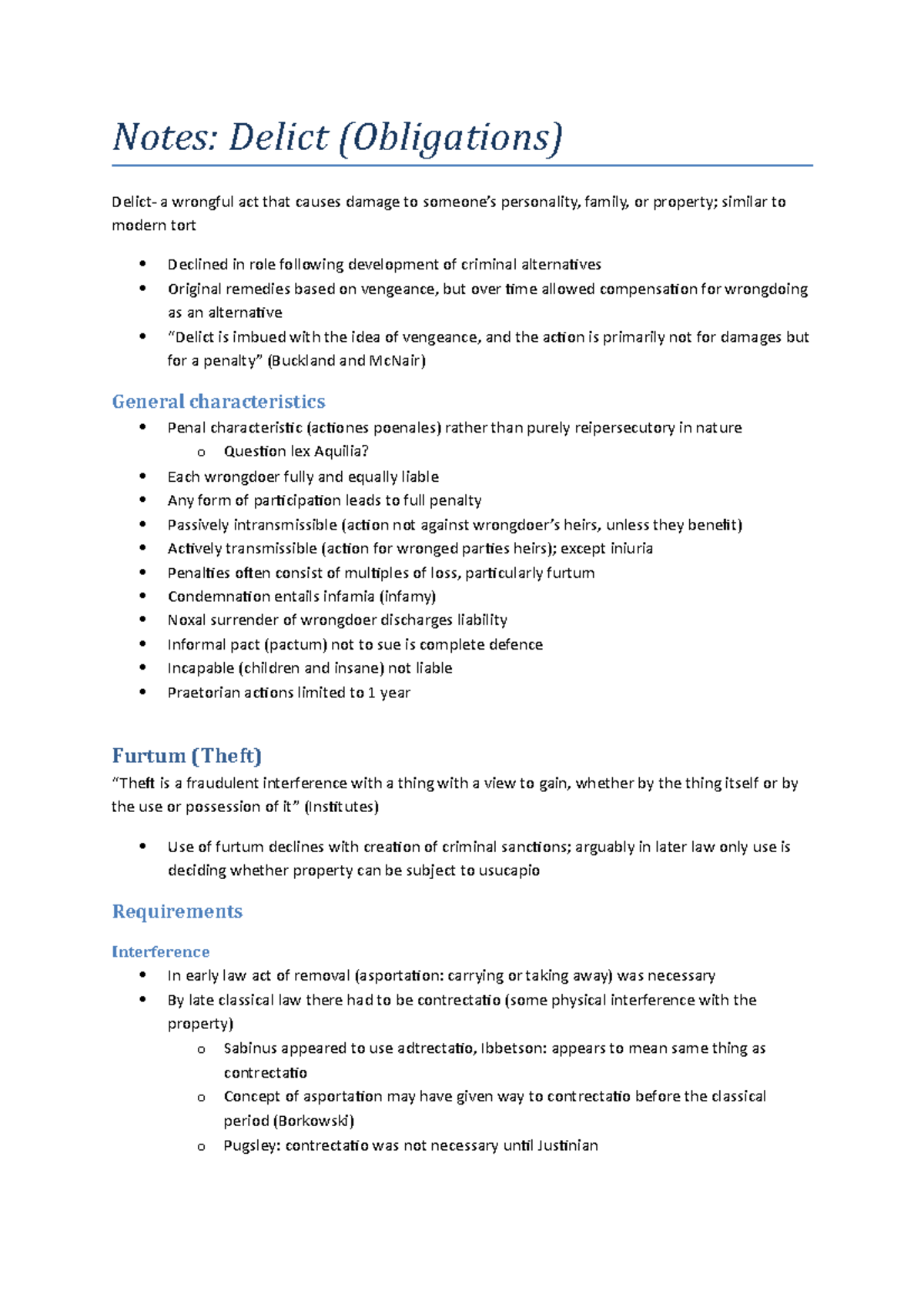 Notes Delict (Obligations) - Notes: Delict (Obligations) Delict- a ...