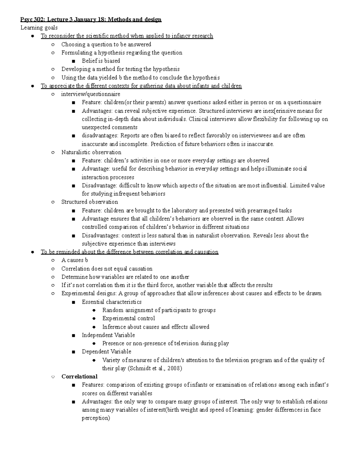 Notes Sample - Psyc 302: Lecture 3 January 18: Methods and design ...
