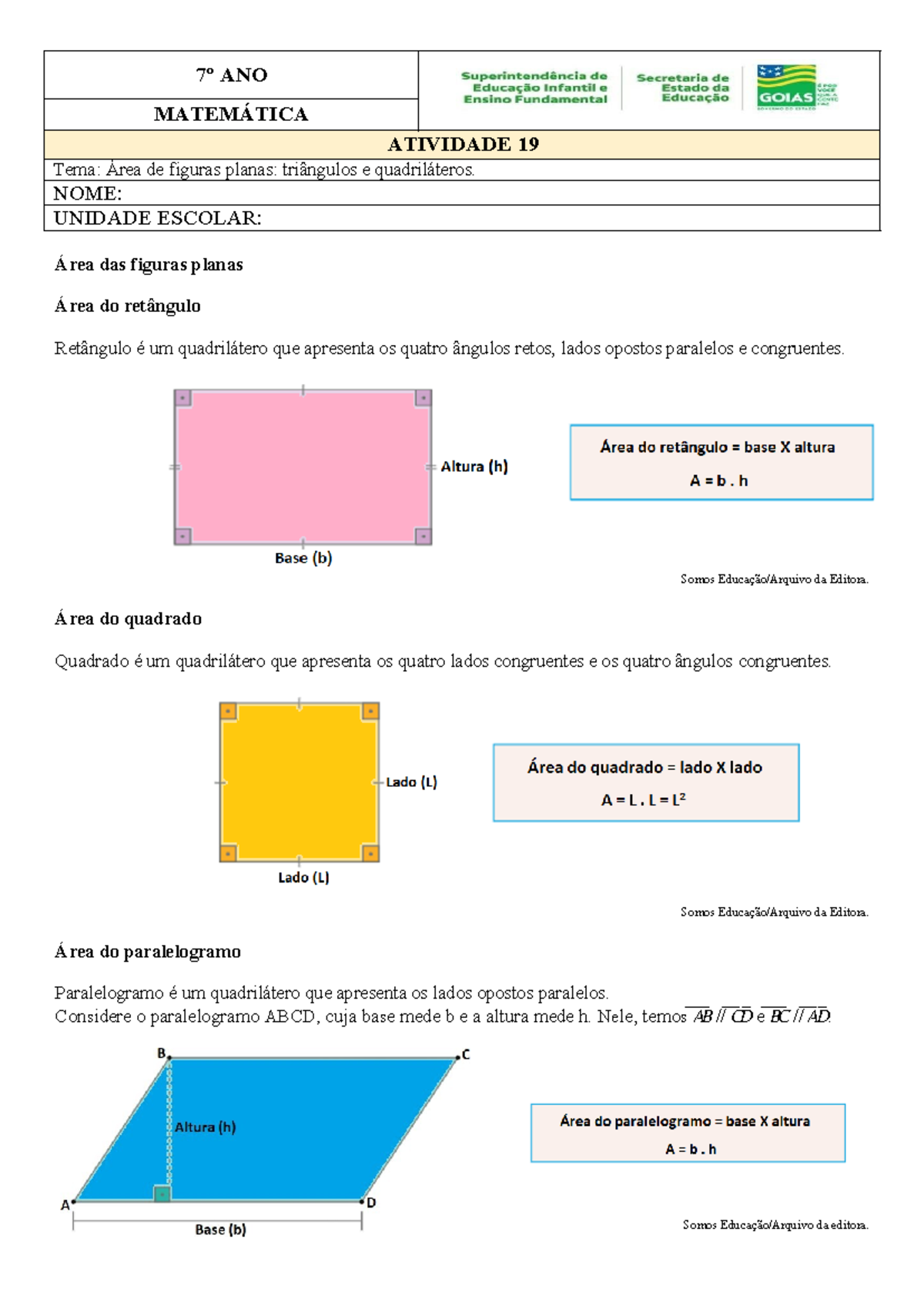 Atividade 19 7o MAT Area de figuras planas - 7º ANO MATEMÁTICA ...