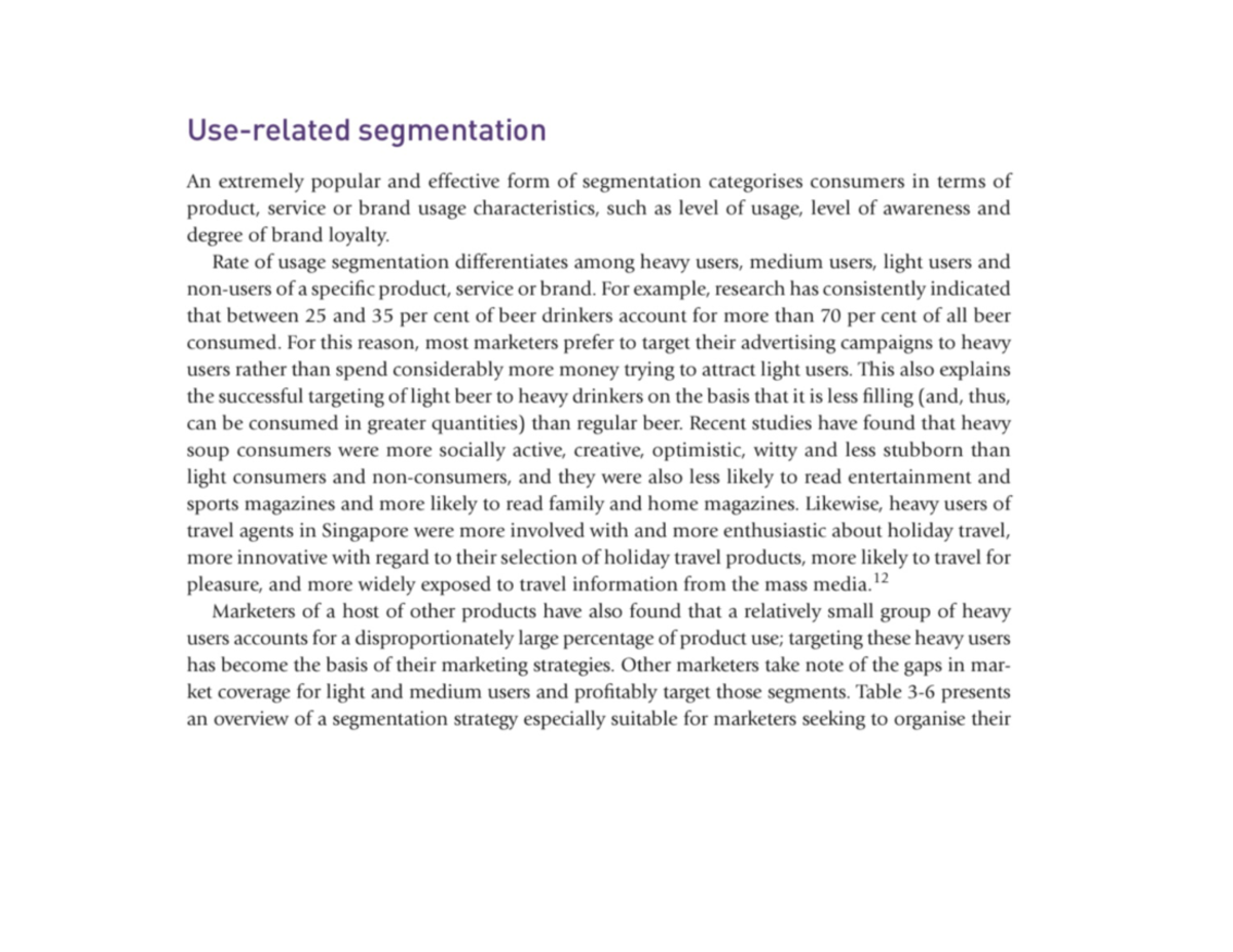 Use-related segmentation - Consumer Behavior - Studocu