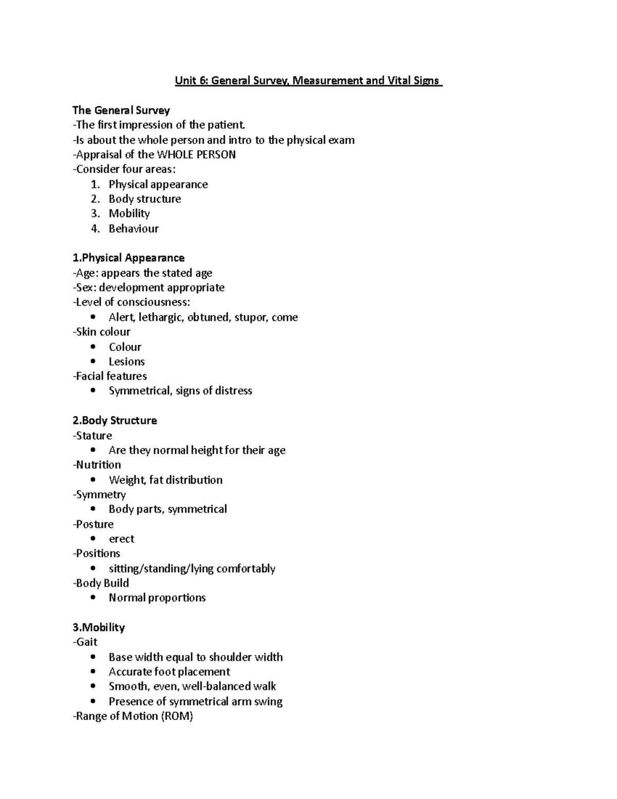 Unit 6 - General Survey, Measurement, Vital Signs - Unit 6: General ...
