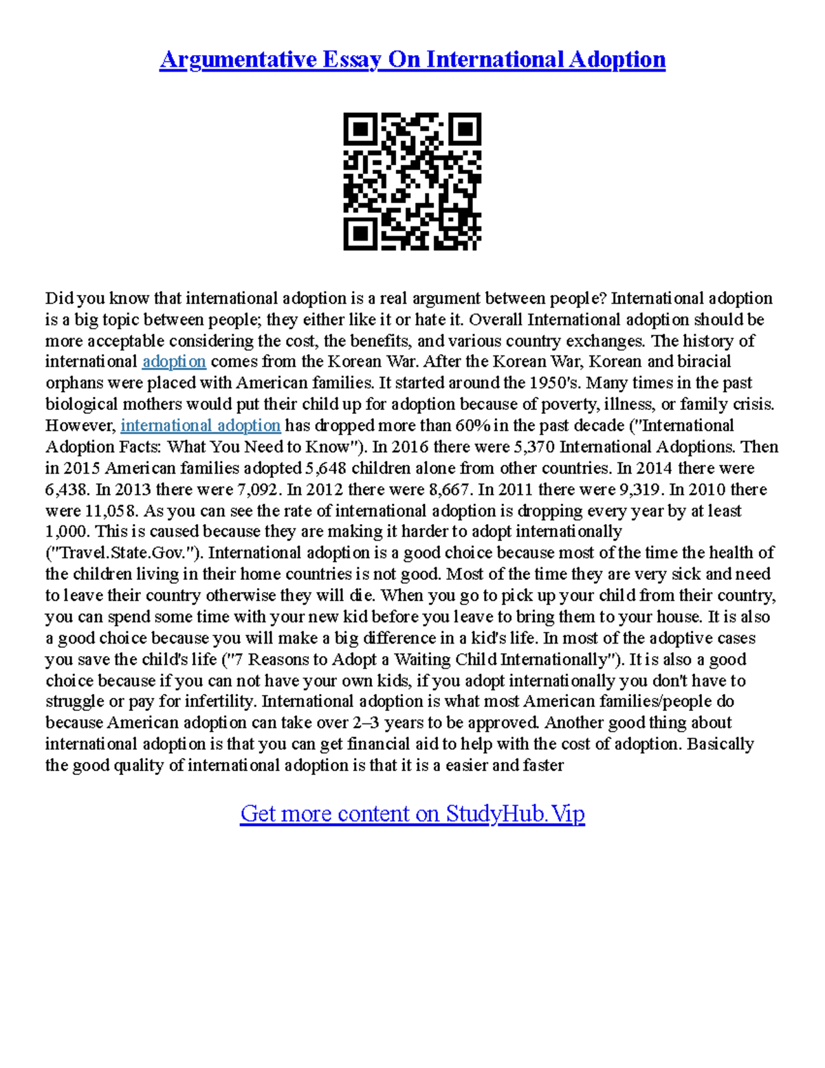 Adoption Argumentative Essay - Argumentative Essay On International ...