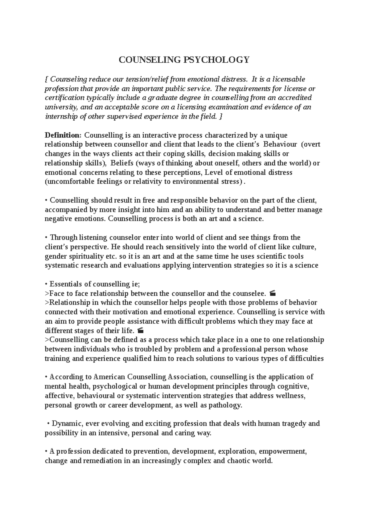 Counselling psychology chap 4 notes - COUNSELING PSYCHOLOGY ...