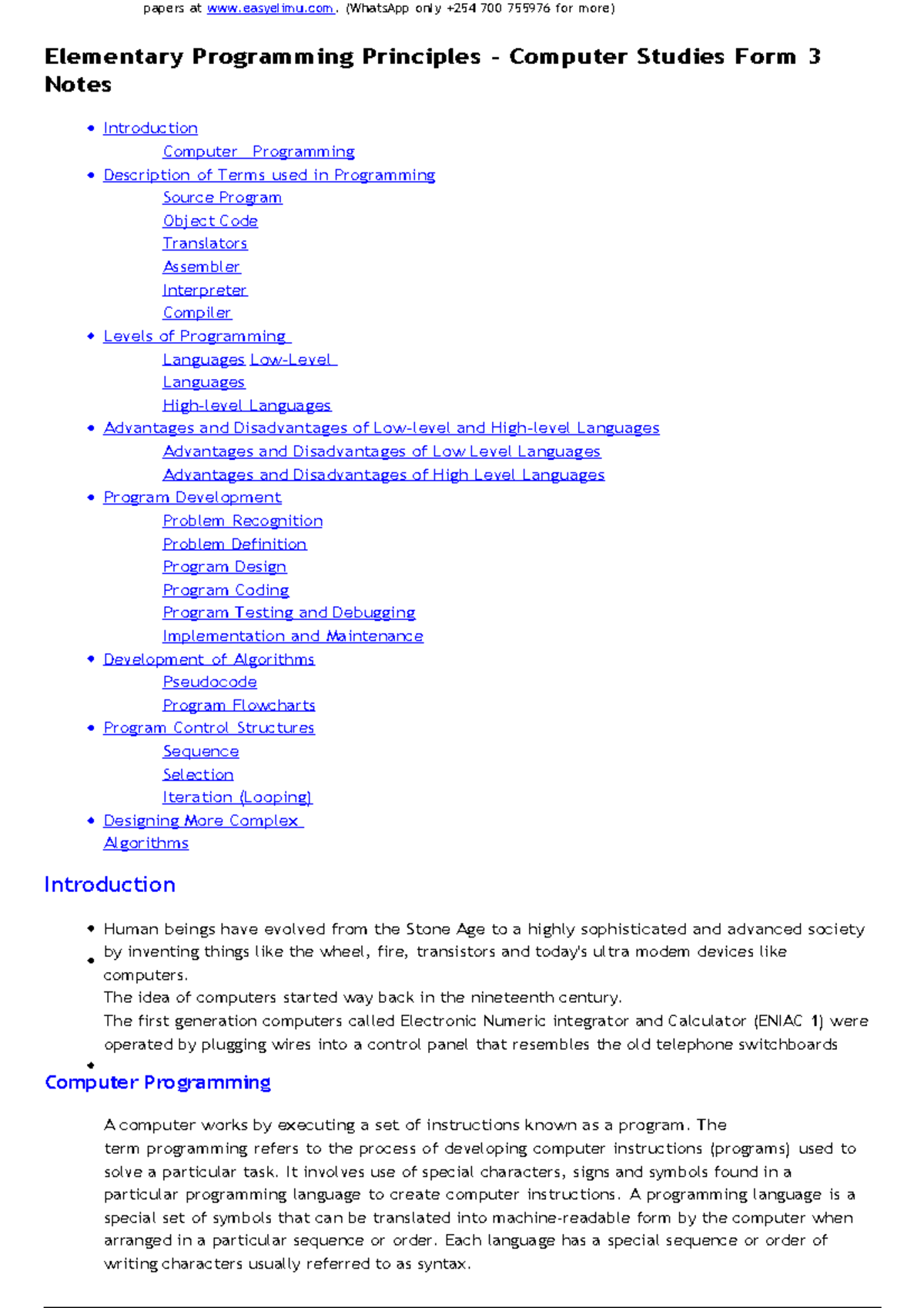 F3 elementary - Comp notes - papers at easyelimu. (WhatsApp only +254 ...