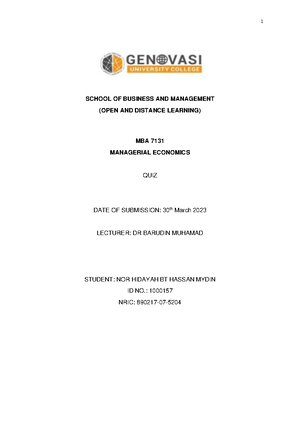 Question MBA 7131 ME Case Study - CASE STUDY SCHOOL OF BUSINESS AND ...